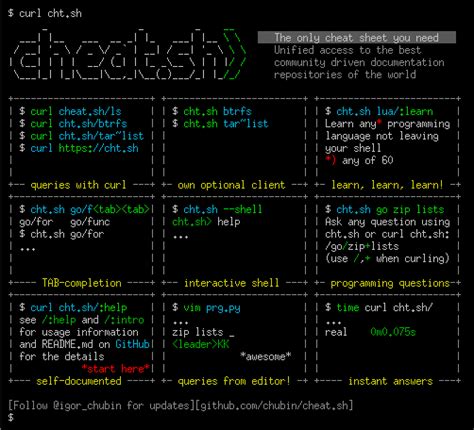 cheat sh cheat sh 是一个命令行工具，更是一个实用的速查工具