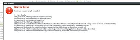 unable to save or check in the form and maximum request length