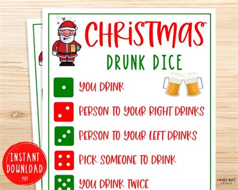 Christmas Drunk Dice Drinking Game Christmas Games Fun Etsy