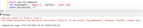 grant update and select on specific columns in a table sql server