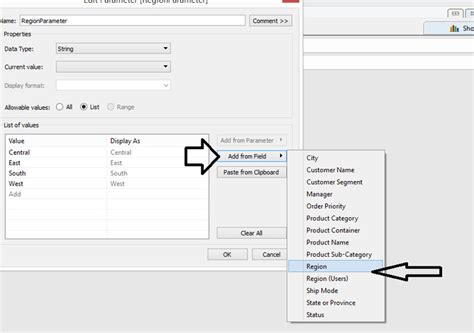 how to show values based on parameter selection
