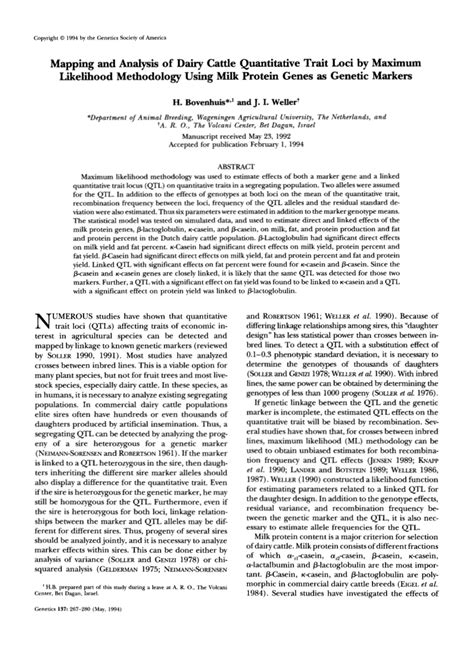 Pdf Quantitative Trait Loci By Maximum Likelihood Methodology Using