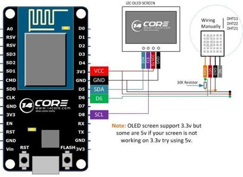 wiring dht11 dht22 with oled screen on esp8266 12e