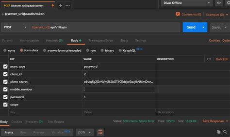 rest request guidance on error in receiving token in laravel stack