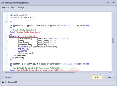 script comparison and synchronization options in apexsql source control