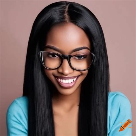 Portrait Of A Beautiful Black Woman With Glasses And Long Hair On Craiyon
