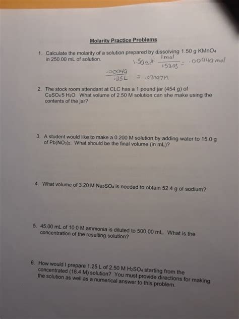 Solved Molarity Practice Problems 1 Calculate The Molarity