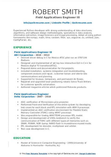 field applications engineer resume samples qwikresume