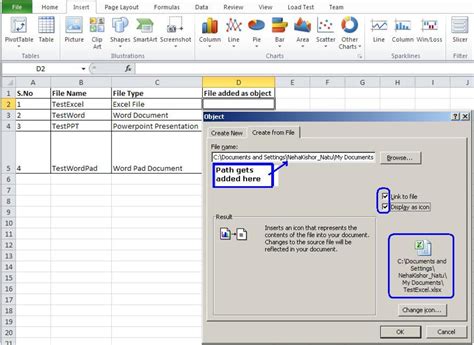 how to embed a file as an object in a microsoft excel