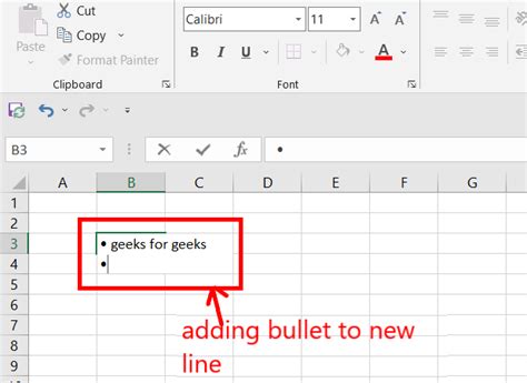 how to insert bullet points in excel geeksforgeeks