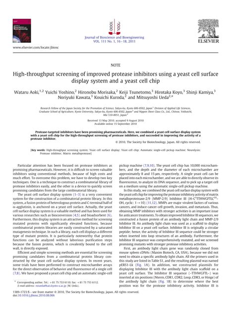 Pdf High Throughput Screening Of Improved Protease Inhibitors Using A