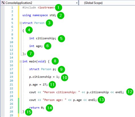 c struct with example
