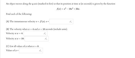 Solved An Object Moves Along The Y Axis Marked In Feet So