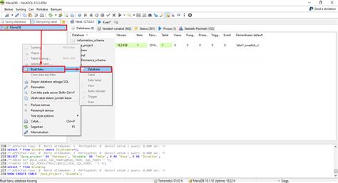 mariadb create database tables columns manage databases using heidisql