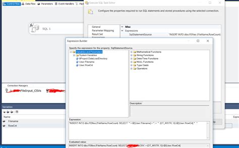 rowcount ssis loading csv flat files using for each loop container