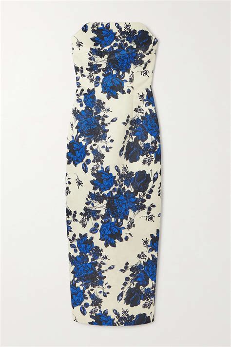 Emilia Wickstead Yulie Strapless Floral Print Taffeta Faille Midi Dress