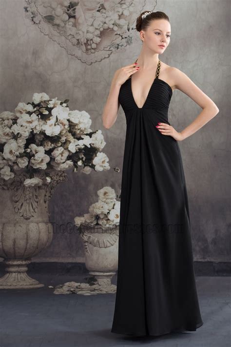 Sexy Black Deep V Neck Chiffon Evening Gown Prom Dress