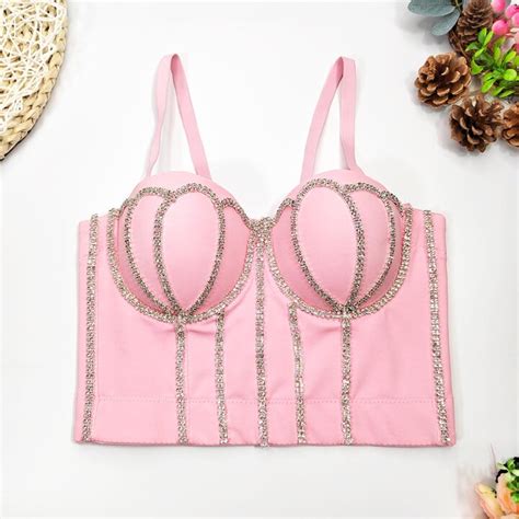 Fdjiaju Womens Bustiers Corsets Fashion Sexy Shiny Rhinestone Crop