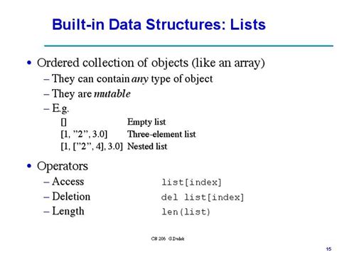 built in data structures lists