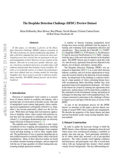 The Deepfake Detection Challenge Dfdc Preview Dataset Pdf Video