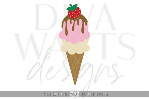 Strawberry Ice Cream Cone Clipart Svg Graphic By Diva Watts Designs