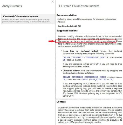columnstore index recommendations using sql server upgrade advisor