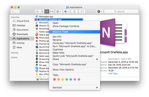 uninstall onenote on mac