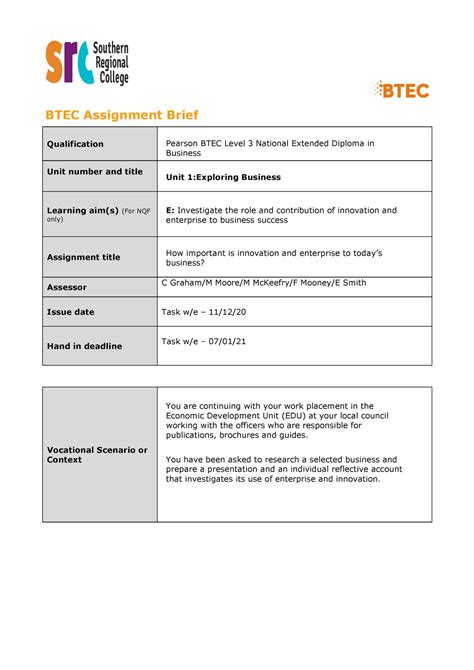 Unit 1 Assignment 3 20 21 Btec Assignment Brief Qualification Pearson
