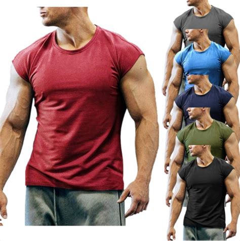 Men Gym Tight Top Muscle T Shirt Short Sleeve Slim Fit O Neck Casual