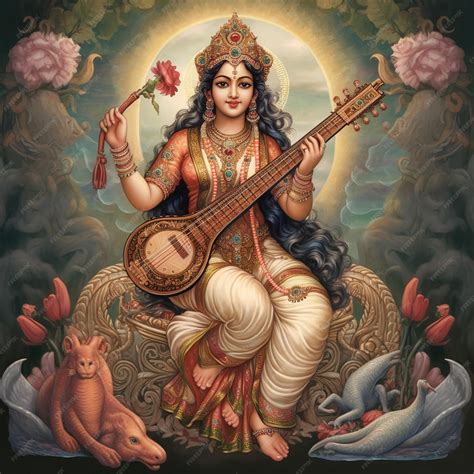 Premium Photo Illustration Of Goddess Saraswati For Vasant Panchami