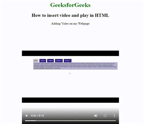 how to insert video in web page and play it using html