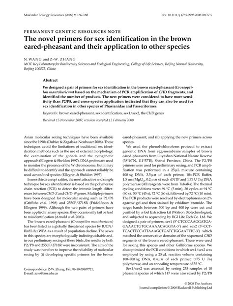 pdf the novel primers for sex identification in the brown eared