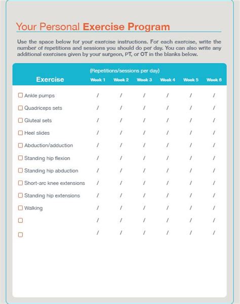 after hip replacement your exercise program chart hip replacement