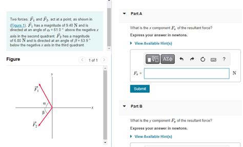 Solved Two Forces F₁ And F2 Act At A Point As Shown In