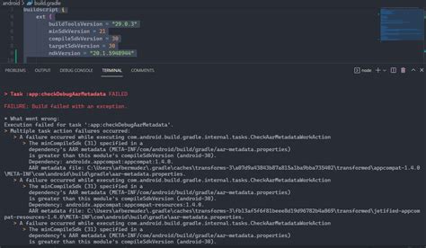 execution failed for task app checkdebugaarmetadata multiple task