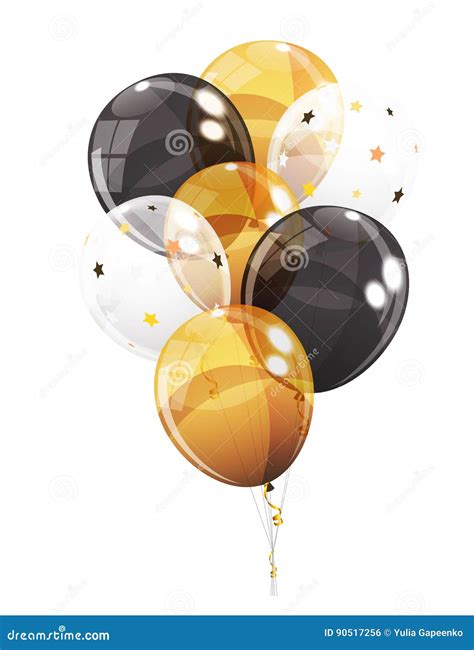 Group Of Colour Glossy Helium Balloons Isolated On White Backgro Stock
