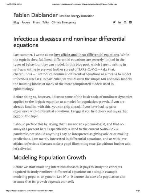 Infectious Diseases And Nonlinear Differential Equations Fabian
