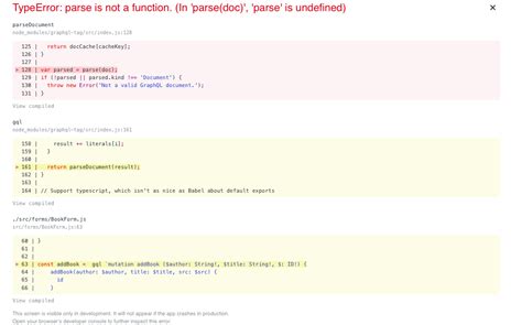 reactjs typeerror parse is not a function when using gql stack
