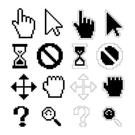 Vector Pixel Computer Cursor Icons Set Arrow Pointer Palm Drag ⬇ Vector