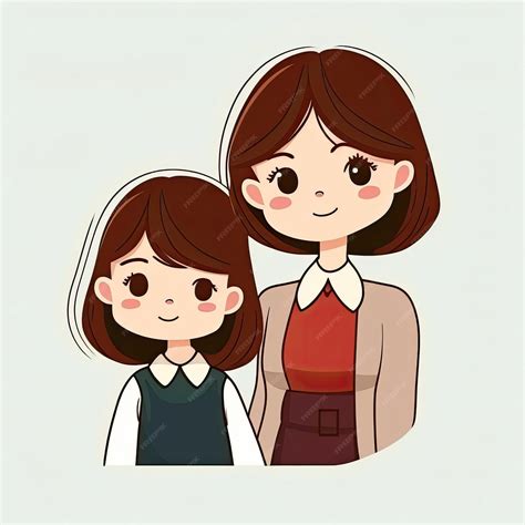 Premium Ai Image Mother And Daughter Cartoon Illustration Ai Generative