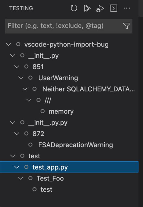 testing panel erroneously parses warnings in unittest discover as
