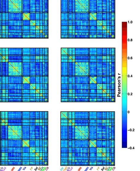 Correlation Matrices Display Functional Connectivity Between 264