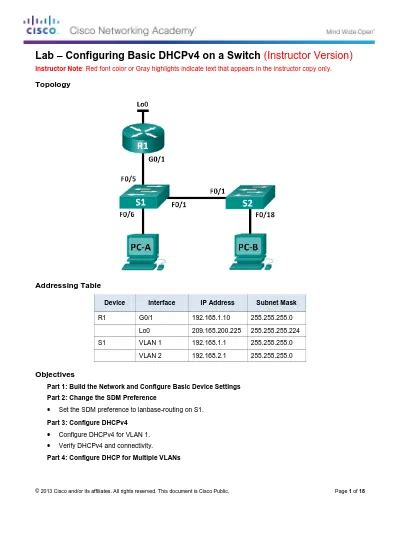 Lab Configuring Basic Dhcpv4 On A Switch Instructor Version