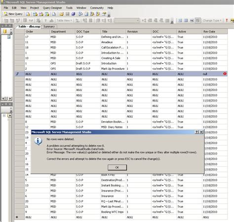 won t let me delete rows in sql server 2005 management