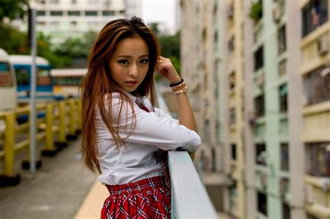 Wallpaper Model Brunette Long Hair Asian Women Outdoors Street