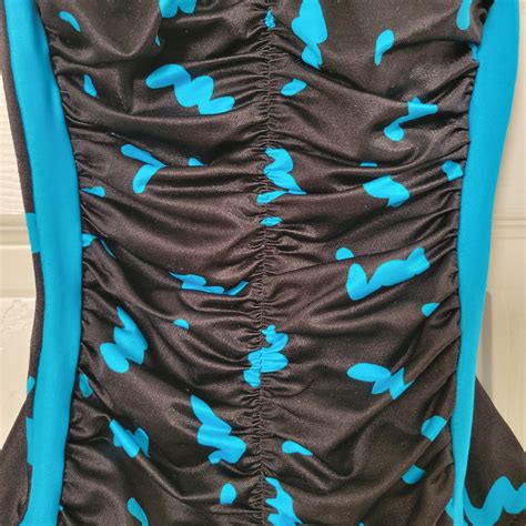 Vintage 80s Maxine Of Hollywood Swimsuit One Piece Black Blue Ruched