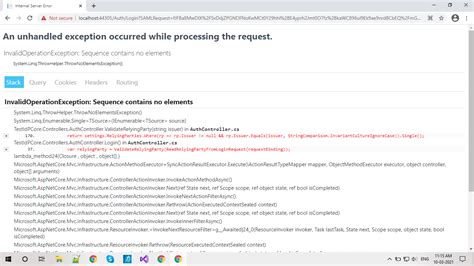 saml 2 0 sequence contains no elements error once i go from service