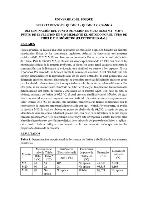 Determinación Del Punto De Fusión En Muestras Y Punto De Ebullición
