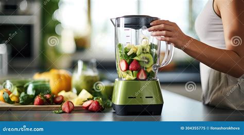 Woman Making Smoothie Using Blender Ai Generated Stock Illustration