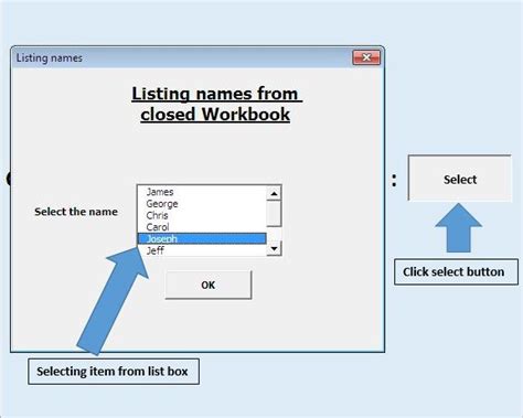 fill a listbox control with values from closed workbook using vba in